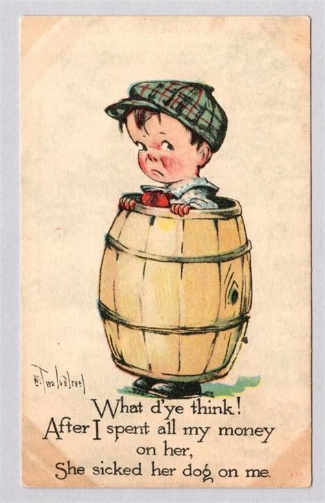 2 Artist Signed Charles Twelvetrees Postcards Boy In Barrel And Boy