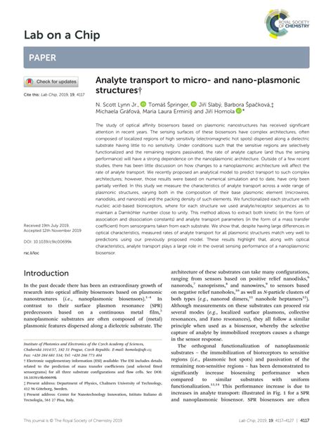 Pdf Analyte Transport To Micro And Nano Plasmonic Structures