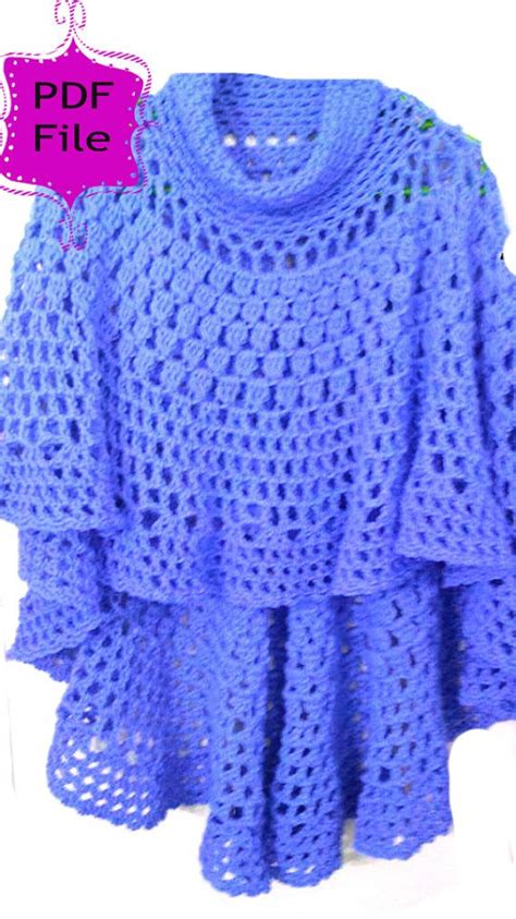 Circular Asymmetric Poncho Shawl Crochet Pattern Short Shawl Version Pdf File Crochet Poncho