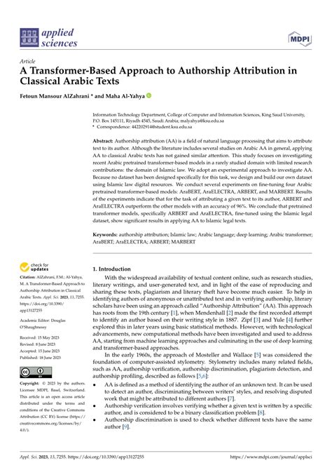 Pdf A Transformer Based Approach To Authorship Attribution In