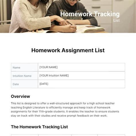 Free Homework Assignment List Template To Edit Online