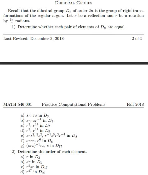 Solved Dihedral Groups Recall That The Dihedral Group Dn Of