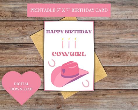Cowgirl Birthday Card Digital Download Printable Card Etsy