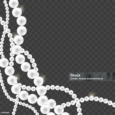 고급 액세서리를 위한 빛나는 굴 진주 투명 한 배경에 벡터 진주 목걸이 장식품을 형성하는 진주 사슬 진주에 대한 스톡 벡터 아트