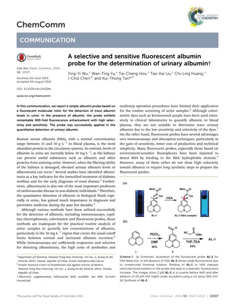Pdf A Selective And Sensitive Fluorescent Albumin Probe For The Determination Of Urinary Albumin