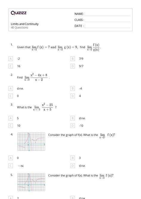 50 Limits And Continuity Worksheets For 11th Class On Quizizz Free