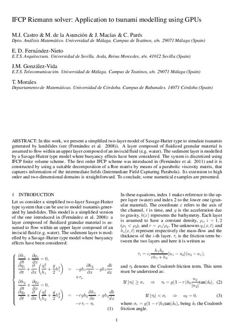Pdf Ifcp Riemann Solver Application To Tsunami Modelling Using Gpus