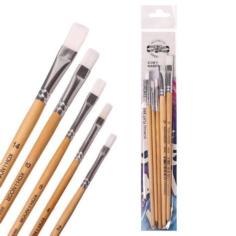 Набор кистей Синтетика 5 штук Koh I Noor №2 4 6 10 14 плоские блистер для детского творчества
