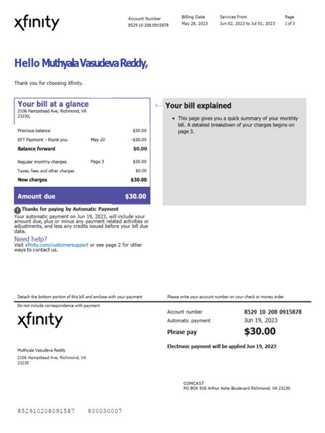 Xfinity Bill Statement Vasu Pdf Services Economics Payments