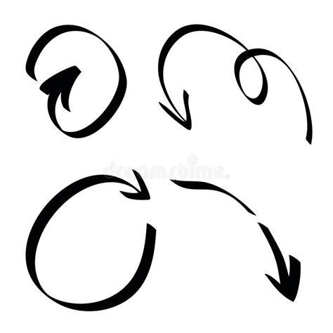 Vector Set Of Abstract Round Bold Arrows Hand Drawn Grunge Pointers