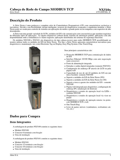 Nx5100 Cabeca De Rede De Campo Modbus Tcp Nx5101 Cabeca De Rede De Campo Modbus Tcp Sem Troca