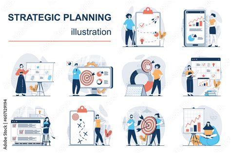 Strategic Planning Concept With Character Situations Mega Set Bundle Of Scenes People Analyze
