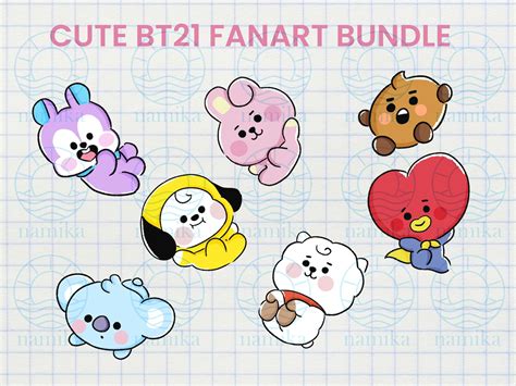 Printable Cute Bt21 Stickers Bundle In Png File Digital Easy Download