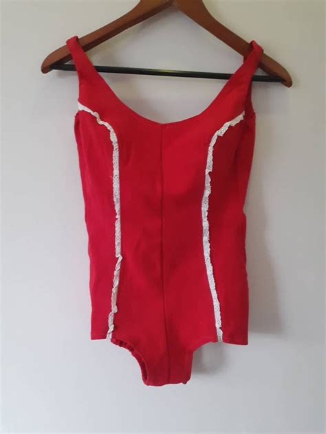 Increíble Traje De Baño Rojo De Una Pieza Etsy España