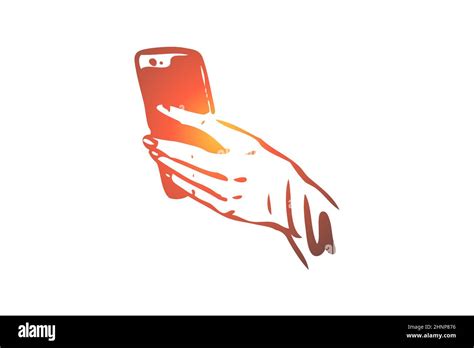 Smartphone Hand Screen Finger Mobile Concept Hand Drawn Mobile Smartphone In Humans Hands
