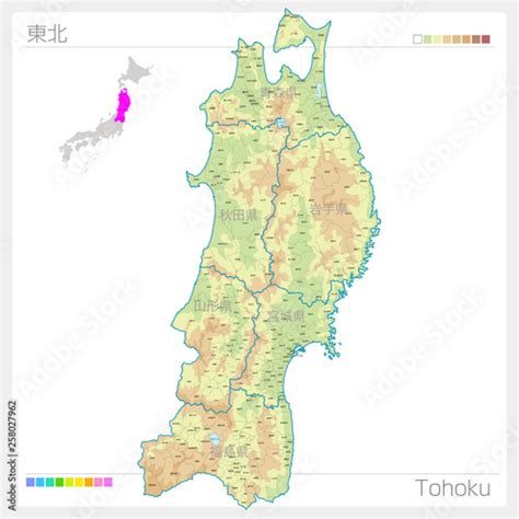 東北の地図・tohoku（等高線・色分け） Stock ベクター Adobe Stock