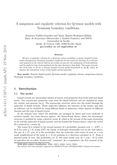 Pdf A Uniqueness And Regularity Criterion For Q Tensor Models With