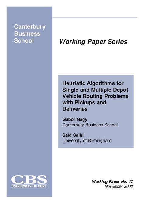 pdf canterbury business school working paper series heuristic algorithms for single and