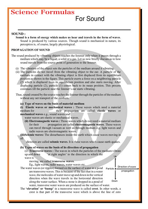Class Science Chapter Sound Short Notes And Formulas