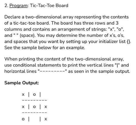 Solved 2 Program Tic Tac Toe Board Declare A