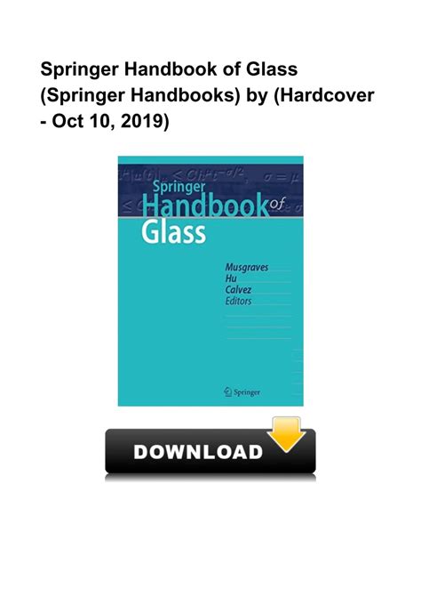 Springer Handbook Of Glass Springer Handbooks By Hardcover Oct 10