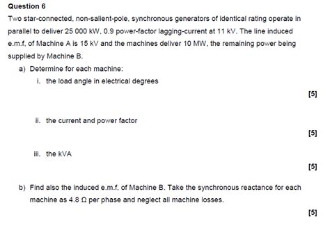 Solved Question 6 Two Star Connected Non Salient Pole