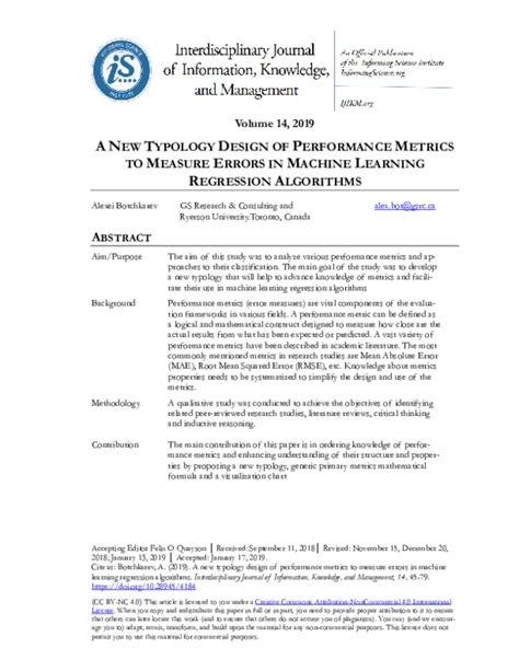 Pdf Performance Metrics Error Measures In Machine Learning