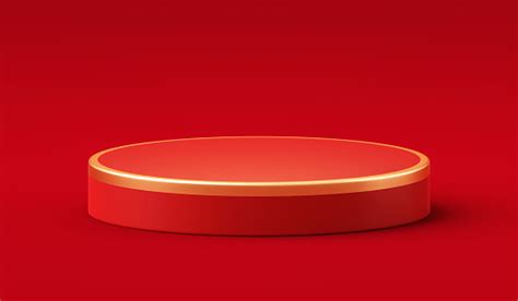 레드 골드 라운드 연단 무대 플랫폼은 빈 황금 쇼 받침대 프레젠테이션 제품 디스플레이 또는 고급 현대 중국 광고 화장품 실린더