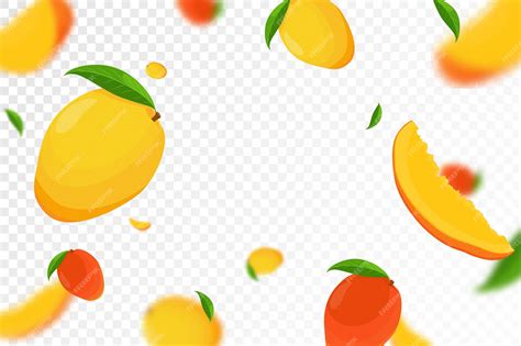 Premium Vector Flying Mango Seamless Pattern Background With Green Leaves And Slices Of Mango