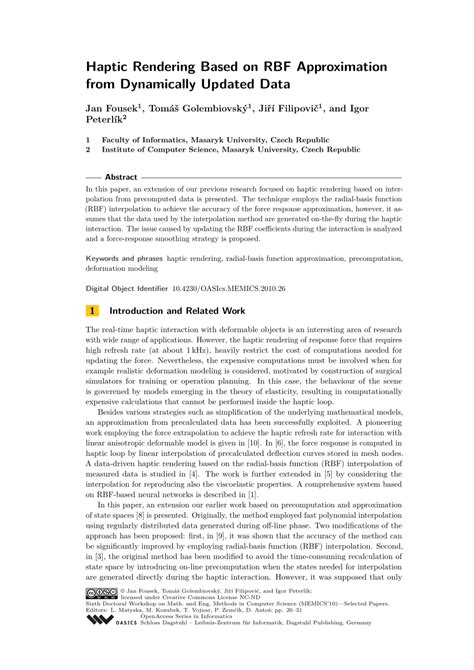 Pdf Haptic Rendering Based On Rbf Approximation From Dynamically Updated Data