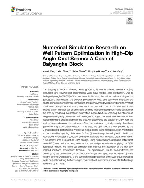 Pdf Numerical Simulation Research On Well Pattern Optimization In Highdip Angle Coal Seams A