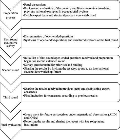 flow chart illustrating the processes and stages of the modified delphi