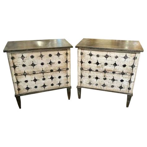 Pair Of German Neo Classical Hand Painted Bedside Tables For Sale At