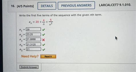 Write The First Five Terms Of The Sequence With The Giv Math