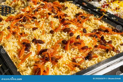 Kabuli Pulao Afghani Cuisine With Pilaf Pilau In Street Buffet