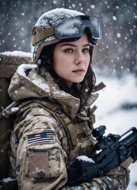 A Beautiful Brunette Soldier Girl Premium Ai Generated Image