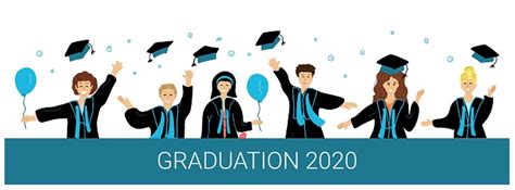 배너 졸업 2020 6 명의 학생 졸업생 행복 플랫 사람들을 축하합니다 비행 대학원 모자 의식 캠퍼스 대학 축하 친구 다국적 3