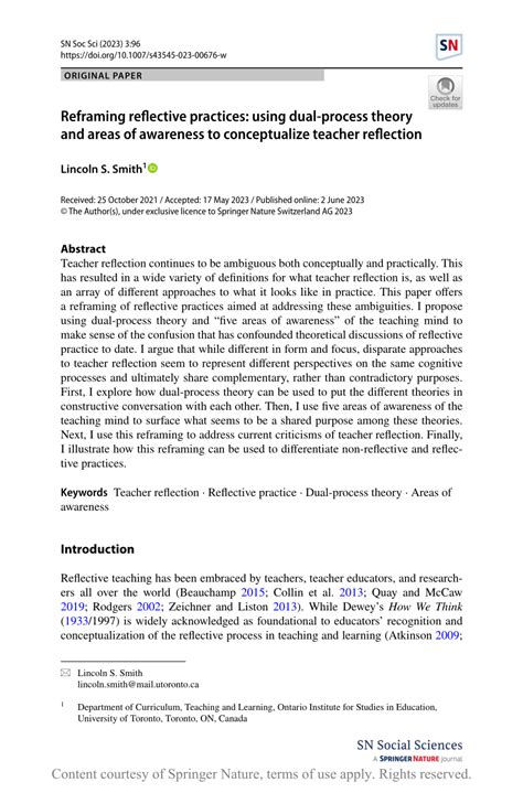 Reframing Reflective Practices Using Dual Process Theory And Areas Of