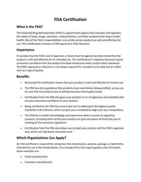 Ppt Fda Certification 2 Powerpoint Presentation Free Download Id