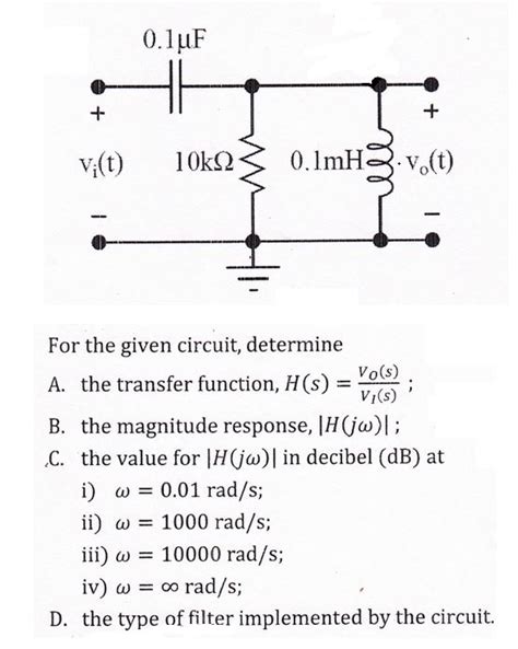 Solved For The Given Circuit Determine A The Transfer