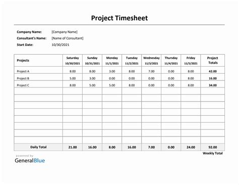 Free Excel Project Timesheet Templates