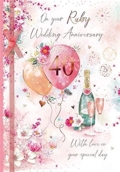 40th Milestone Ruby Anniversary Card 40 Years Flowers Bottle Of