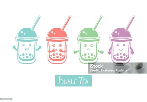 귀여운 가와이이 캐릭터 블랙 타피오카 진주를 세트 버블 티 공 타피오카 또는 보바의 만화 벡터 그림입니다 보바 차 밀크 티 대만 음료 손으로 그린 낙서 아시아 제품 0명에