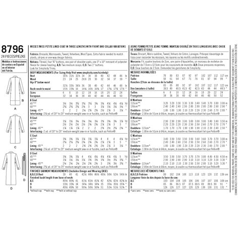 Pattern 8796 Misses Petite Lined Coat Simplicity Sewing Pattern 8796