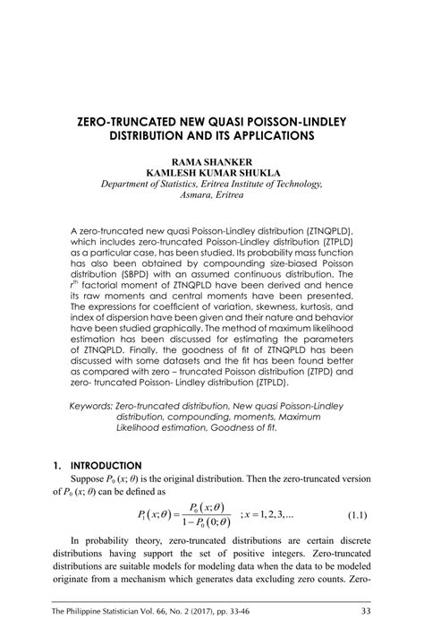 Pdf Zero Truncated New Quasi Poisson Lindley Distribution And Its