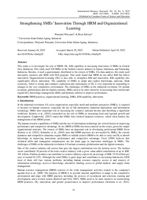 Pdf Strengthening Smes Innovation Through Hrm And Organizational Learning