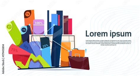 Box With Office Stuff Digrams And Charts With Percents Isolated On