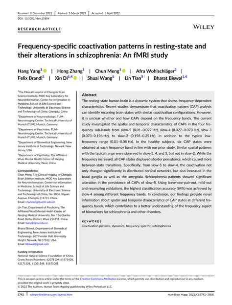 Pdf Frequency‐specific Coactivation Patterns In Resting‐state And Their Alterations In