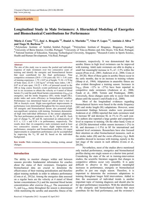 Pdf Longitudinal Study In Male Swimmers A Hierachical Modeling Of