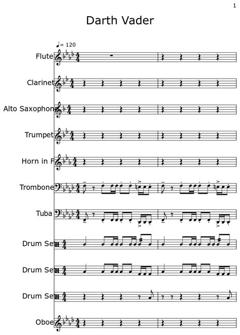 Darth Vader Sheet Music For Flute Clarinet Alto Saxophone Trumpet Horn In F Trombone